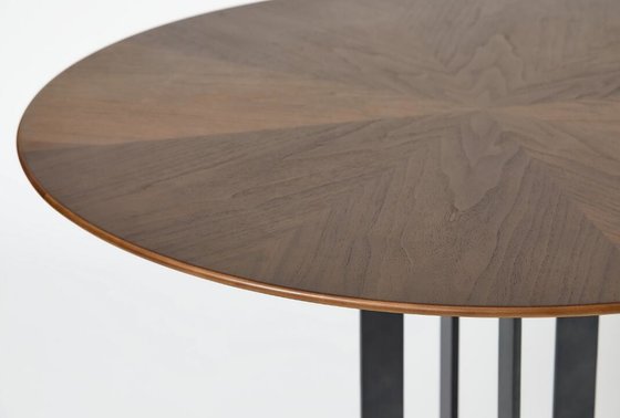 Hotel bedroom furniture Walnut wood veneer black metal base round dining table