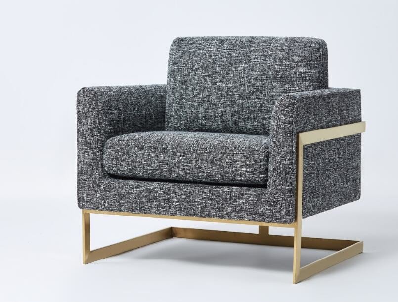 Fashionable top-Quality grey linen with brass finish metal base living room fabric couches sofa