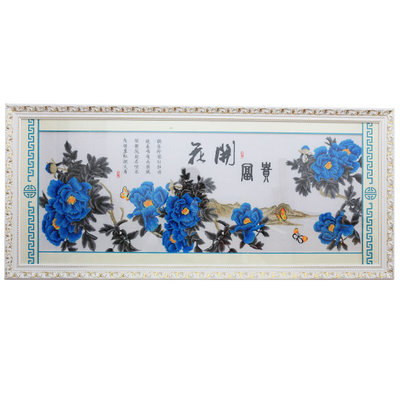 Chinese National Flower Blue Peony Flower Style Cotton Fabric Cross Stitch
