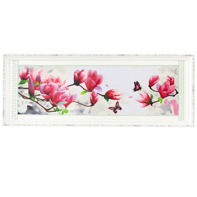 Red Magnolia Flower Cross Stitch Wall Art Embroidery Painting