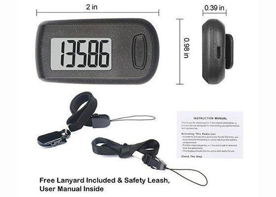 Portable Sports 3D Smart Pedometer Step Counted ABS Plastic Battery Included