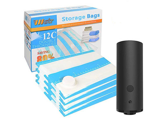 Double - Zip Handheld Vacuum Sealer , Travel Storage Bags With Electric Pump