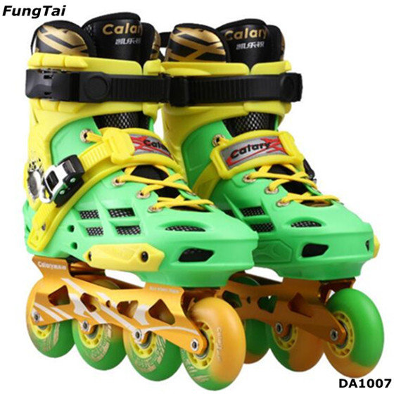 Street Slalon Inline Skate Shoes 4 Wheels Roller Patins Shoe Men Women Blade Skating Shoes Green Yellow Color  (DA1007)