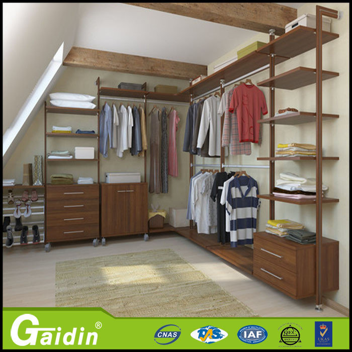 Aluminum accessories wooden shelves Mordern pole system wardrobe walk in closet for sale