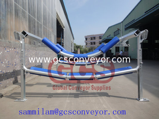 GCS company polyethylene conveyor roller idler of China /heavy duty conveyor mining idler trough grooved conveyor roller