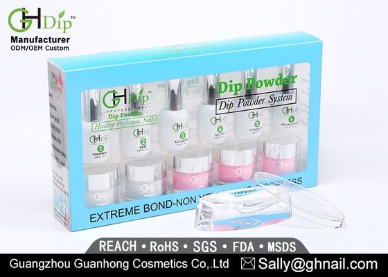 Shiny Nails Dip Powder French Manicure Full Set With Pink Color , Chipping Resistance