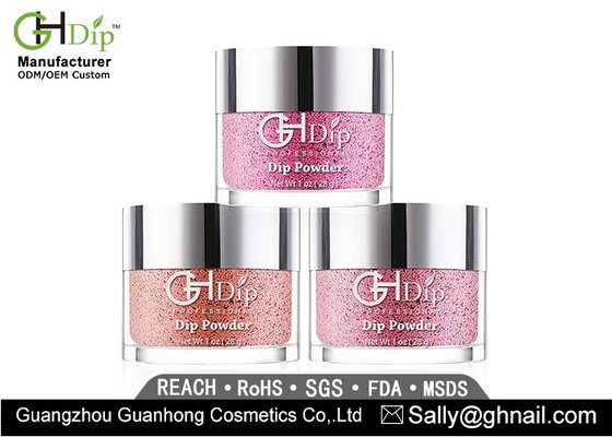 Long Lasting Pink Glitter Nail Dip Powder Light Weight Forever Shine