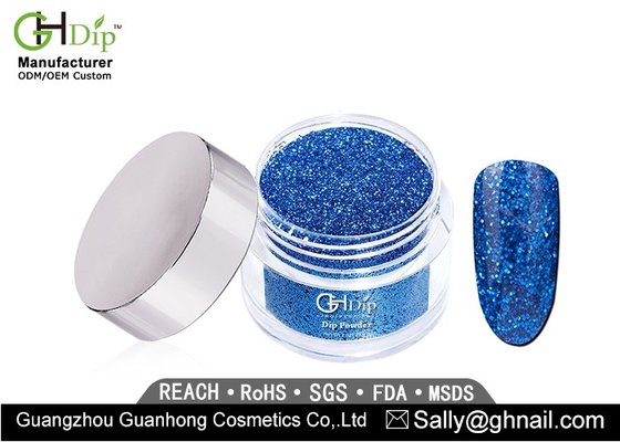 Blue Colored Glitter Nail Dip Powder Easy Peel Off Chemicals Free