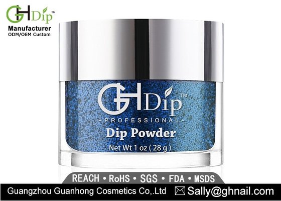 Blue Colored Glitter Nail Dip Powder Easy Peel Off Chemicals Free