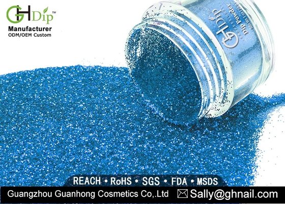 Blue Colored Glitter Nail Dip Powder Easy Peel Off Chemicals Free