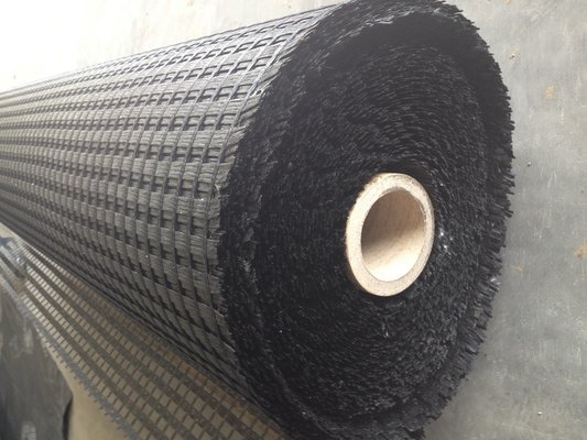 Earth Work Project Black Woven Asphalt Geogrid Virgin Fiberglass Yarn CE / ISO