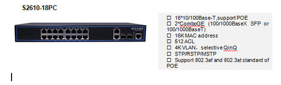 10/100 Base-T 16 Port Power Over Ethernet Switch 802.3At Standard S2610-18PC