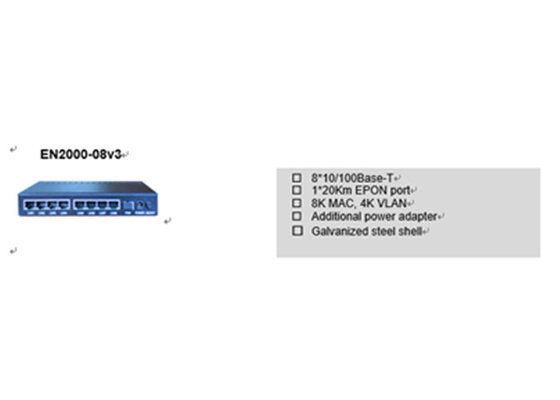 8 10/100Base-T Optical Network Units 20Km Transmission Distance With CATV Signal Off
