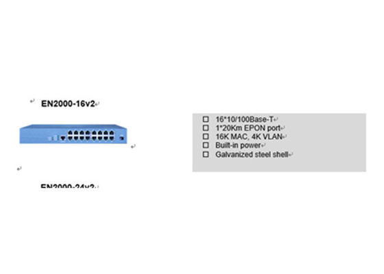 16 10/100Base-T 20Km EPON ONU 19.2Gbps Backplane capacity AC220V EN2000-16v2
