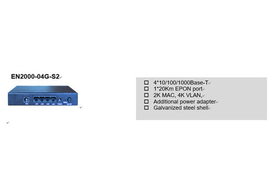 EPON ONU1*GEPON(TX1310nm/RX1490nm,20Km,LC),4*10/100/1000Base-T,external power,DC 10.8~13.2V EN2000-04G-S2