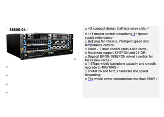 IEEE 802.3ah OLT Optical Line Termination , 6 Slots FTTx Chassis EPON OLT S8600-04