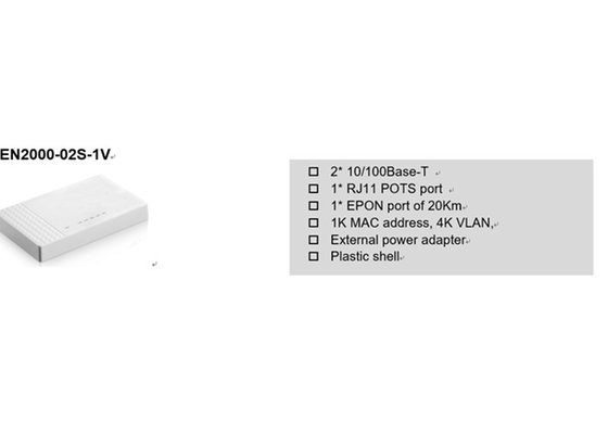 RX1490nm FTTX EPON ONU 2 10/100Base-T 20KM Transmission Distance EN2000-02S-1V