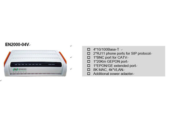 4MB SDRAM Memory EPON ONU 64 VLAN 2 RJ11 Phone Port SIP EN2000-04V