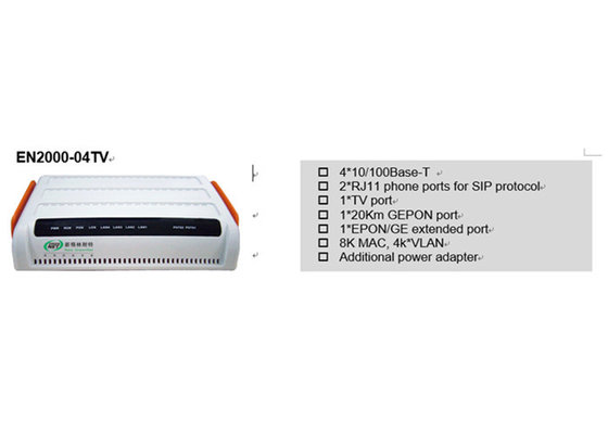 2.68Mpps Throughput FTTH ONU Fiber Optic 4 10/100BaseT CATV+EPON EN2000-04TV