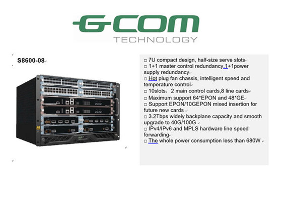 High Density Terabit GEPON OLT Chassis 3.2Tbps Backplane Capacity with 96 GE 32 10GE S8600-08