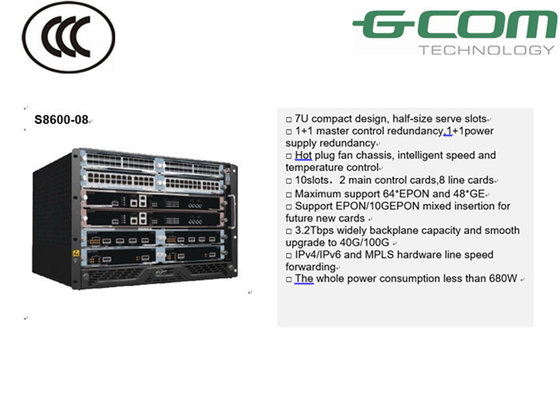 10 Slots FTTx OLT GPON 8 Line Cards Hot Plug Fan Chassis MAC Black Hole S8600-08