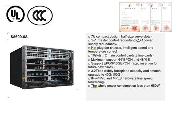 Fiber To The X 8 Port GPON OLT 10 Slots Max support 64× GPON + 64× GE S8600-08