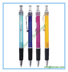 China plastic branded pen with rubber grip and spring clip supplier