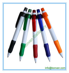 China click action colored grip plastic logo ball pen supplier