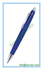 China blue promotional pen with metal clip, frosted barrel and big refill supplier