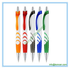 China plastic click ball point pen, two color injected barrel supplier