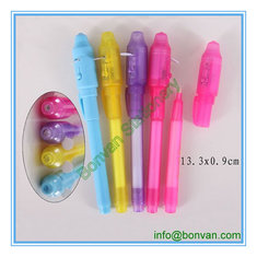 China colorful barrel invisible pen with light， LED light pen for money checking,money check pen supplier