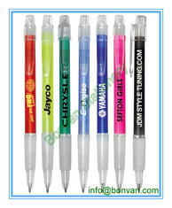 China plastic ball pen with logo,white grip click ballpoint pen supplier