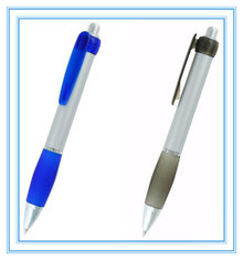 China plastic ball pen with rubber grip, logo printed gift pen supplier