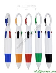 China plastic pen, multi color pen with ring,hook pen with 4 colors ink,four color ink pen supplier