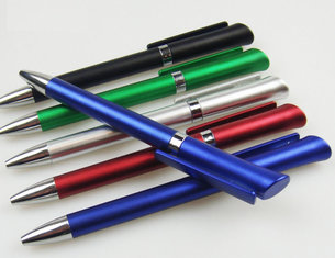 China metallic finish twist plastic ballpen, metalic color promo gift logo brand ball pens supplier
