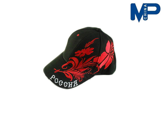 Red Embroidered Flowers Black Beanie Hats Breathable For Girls Boys