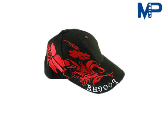 Red Embroidered Flowers Black Beanie Hats Breathable For Girls Boys