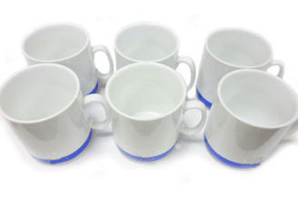 Goz white blue round high temperature Custom ceramic Mugs with simple decal 9OZ