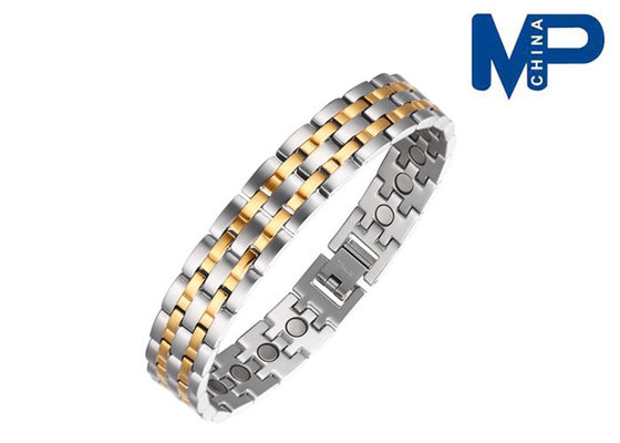Unisex gold plating titanium metal bracelet 215*12*3.0mm two tone