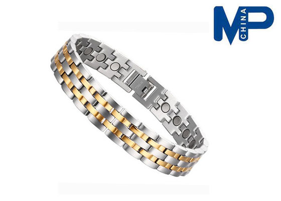 Unisex gold plating titanium metal bracelet 215*12*3.0mm two tone
