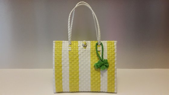 Colorful Pp Strap Woven Shopper Bag Plastic Straw Shopping Bag Yellow White