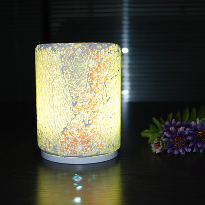 intelligente konvexe aufladende materielle bunte Unterkunftled GlasTischlampe der 90*120mm Größe Zylinder-blauen Kraquelierungs-.