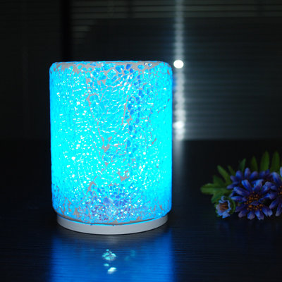 intelligente konvexe aufladende materielle bunte Unterkunftled GlasTischlampe der 90*120mm Größe Zylinder-blauen Kraquelierungs-.
