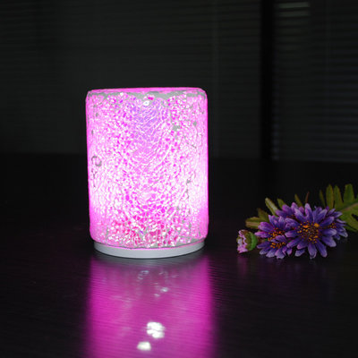intelligente konvexe aufladende materielle bunte Unterkunftled GlasTischlampe der 90*120mm Größe Zylinder-blauen Kraquelierungs-.