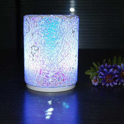intelligente konvexe aufladende materielle bunte Unterkunftled GlasTischlampe der 90*120mm Größe Zylinder-blauen Kraquelierungs-.