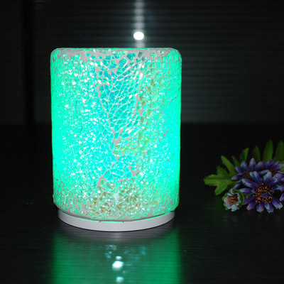 intelligente konvexe aufladende materielle bunte Unterkunftled GlasTischlampe der 90*120mm Größe Zylinder-blauen Kraquelierungs-.