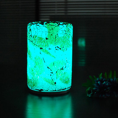 intelligente konvexe aufladende materielle bunte Unterkunftled GlasTischlampe der 90*120mm Größe Zylinder-blauen Kraquelierungs-.
