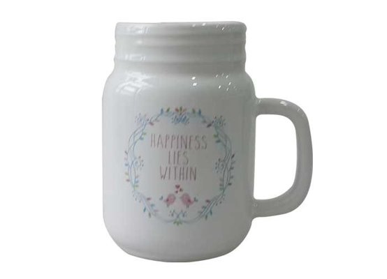 Printing artwork 380ml special shape Stoneware Ceramic cup with Screw thread