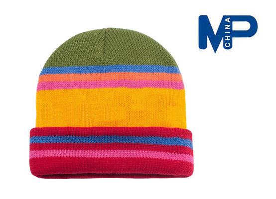 Babies Acrylic Lattices Knitted Jacquard Beanie hats Cap with Stripe Brim