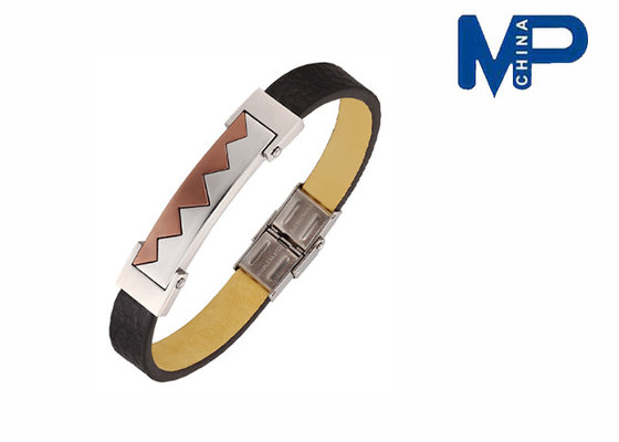 Stylish Black Unisex Genuine Leather Cuff Bracelet with Stainless Steel
